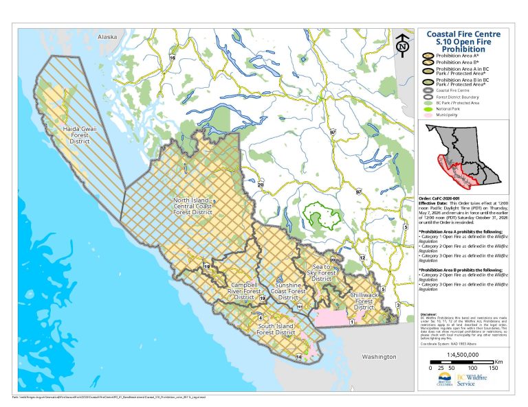 Coastal Fire Centre enacting Open Fire Prohibitions – BC Wildfire Service
